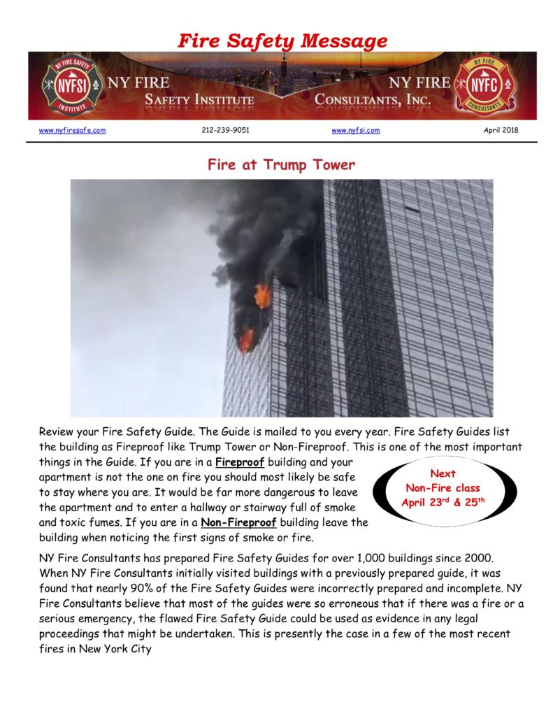 Fire Safety Message April 2018 – NY Fire Consultants Inc.