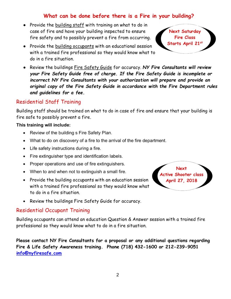 Fire Safety Message April 2018 – NY Fire Consultants Inc.