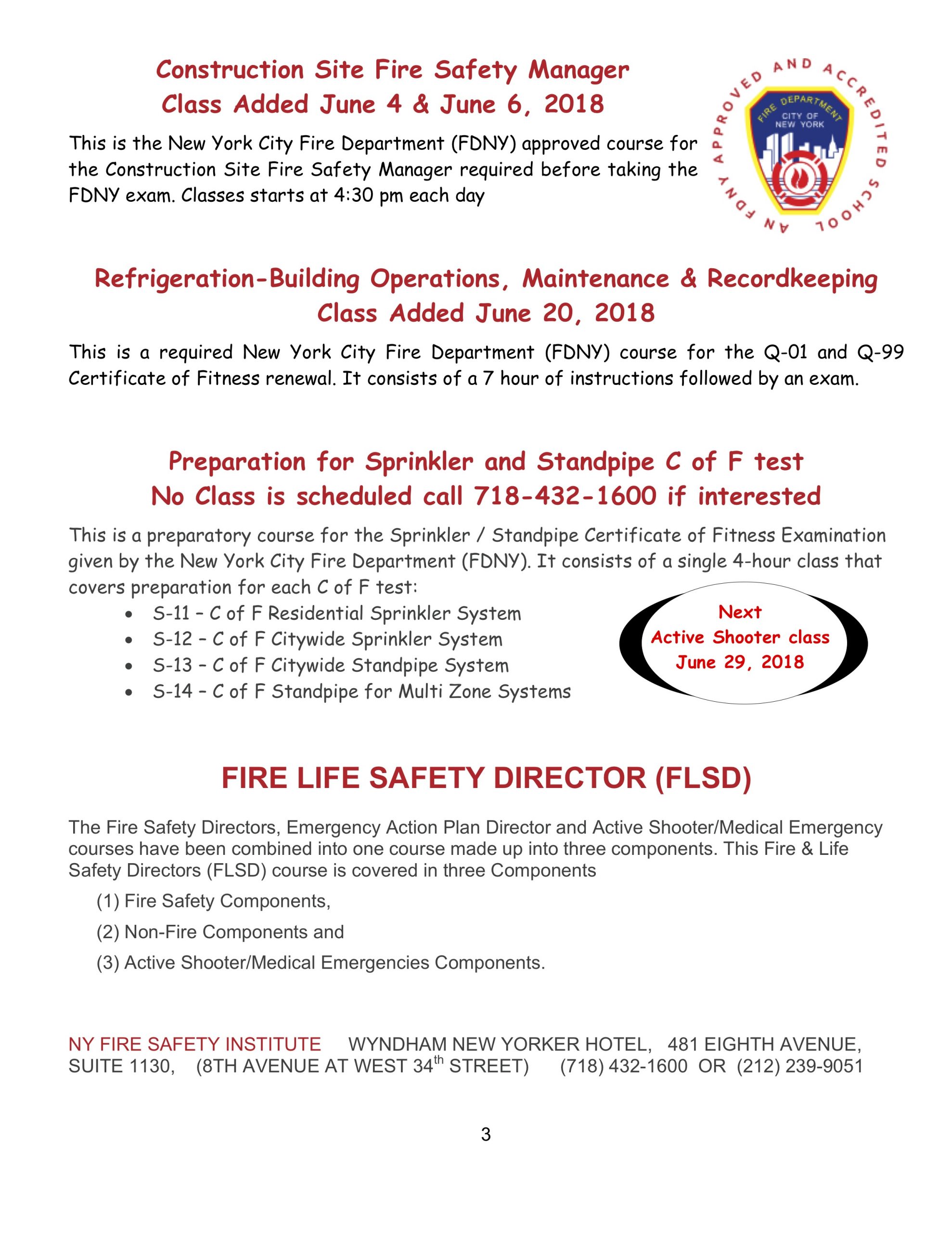 Fire Safety Message May 2018 – NY Fire Consultants Inc.