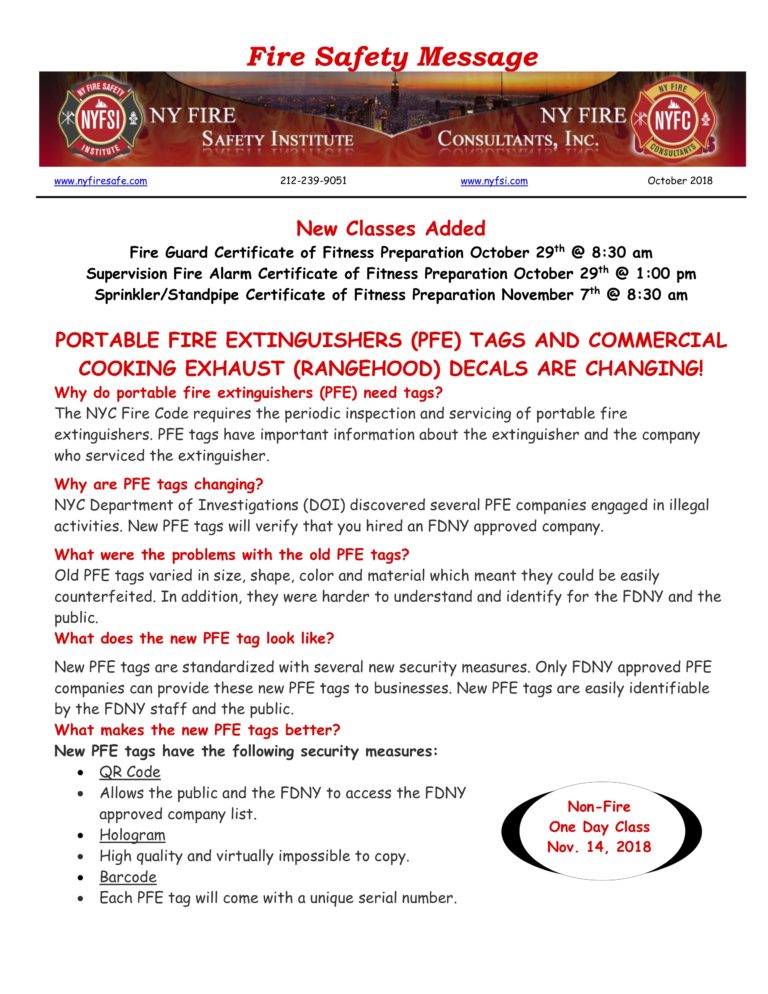 Fire Safety Message October 2018 – NY Fire Consultants Inc.