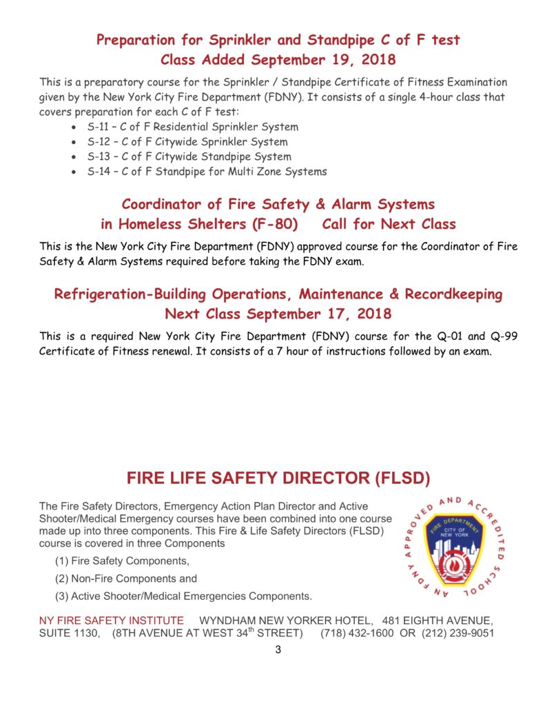 Fire Safety Message August 2018 – NY Fire Consultants Inc.